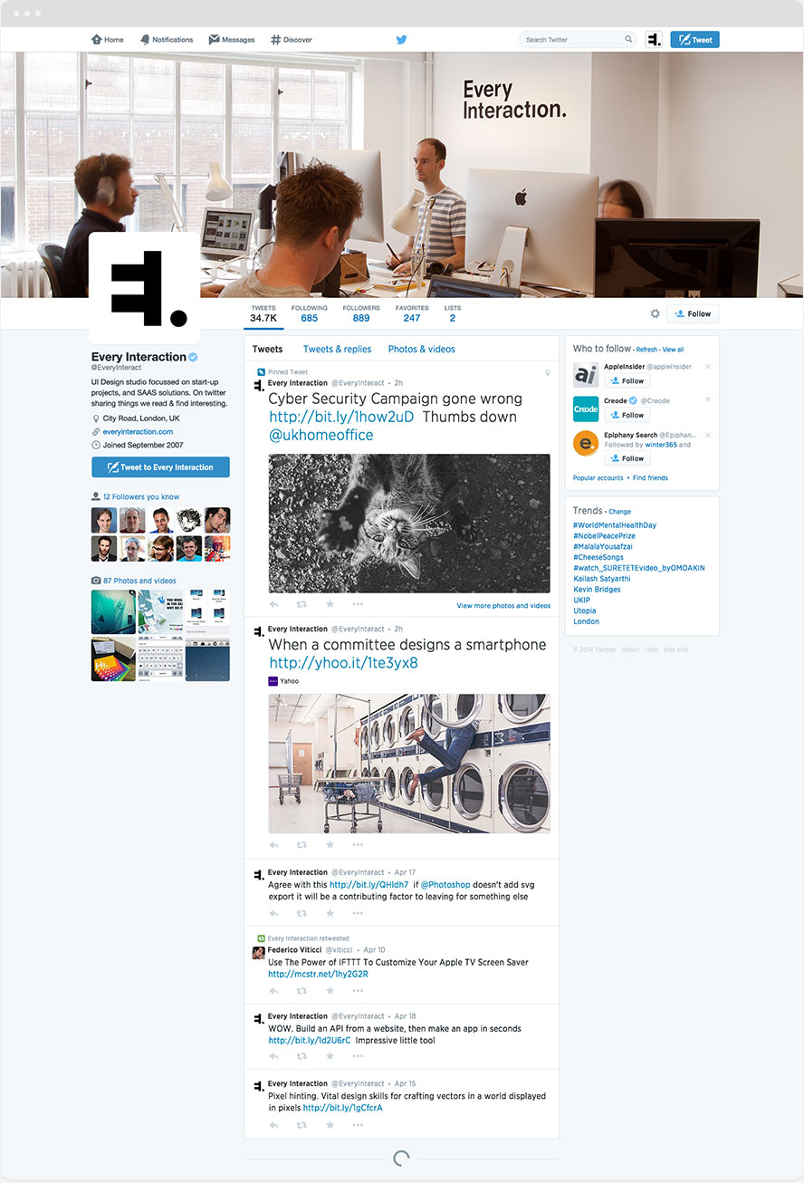 Twitter Profile GUI PSD Template | Every Interaction